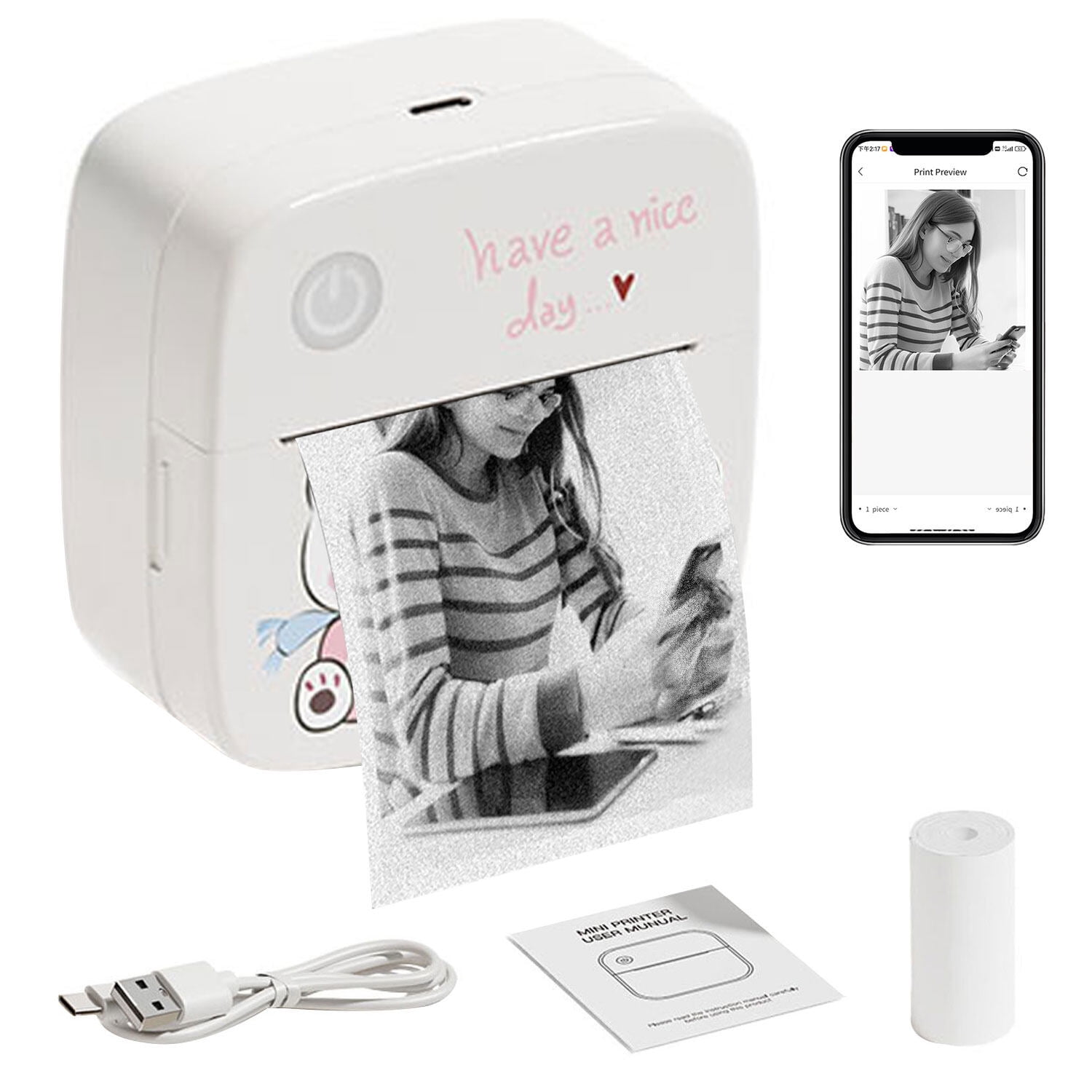 Mini Printer Portable Thermal Printer Cellphone Bluetooth Wireless ...