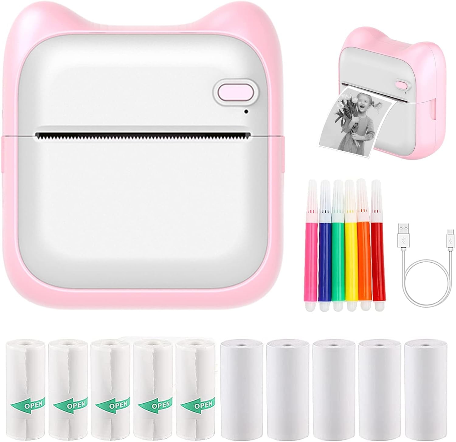 Mini Printer, Portable Thermal Sticker Printer, Inkless Pocket Printer ...