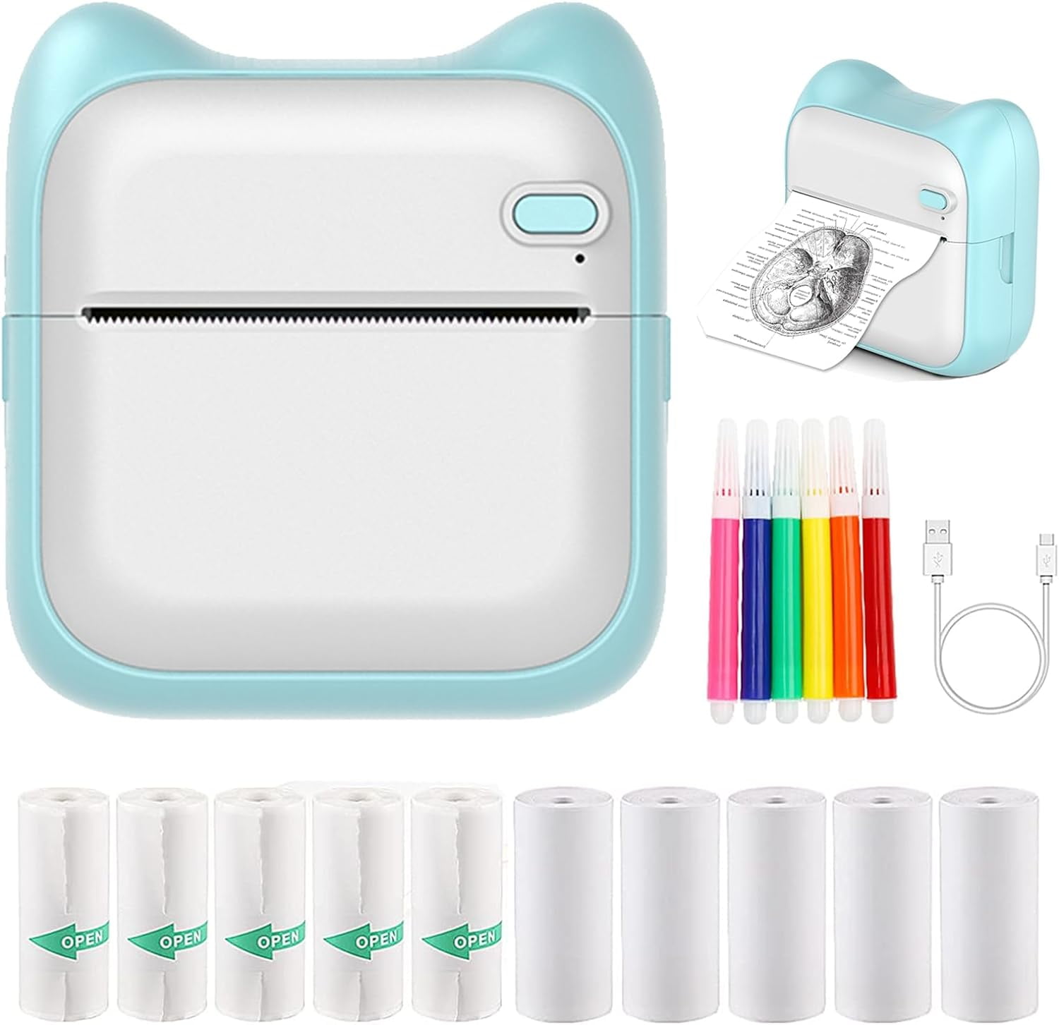 Mini Printer, Portable Thermal Sticker Printer, Inkless Pocket Printer ...