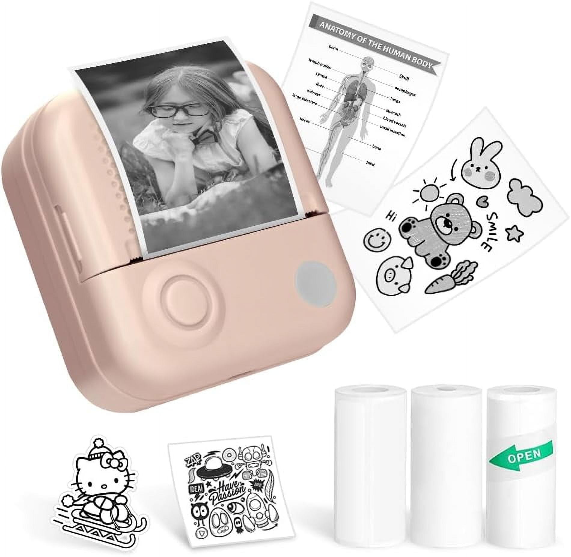 Mini Printer,Thermal Printers Sticker Maker with 3 Rolls Paper,Portable ...