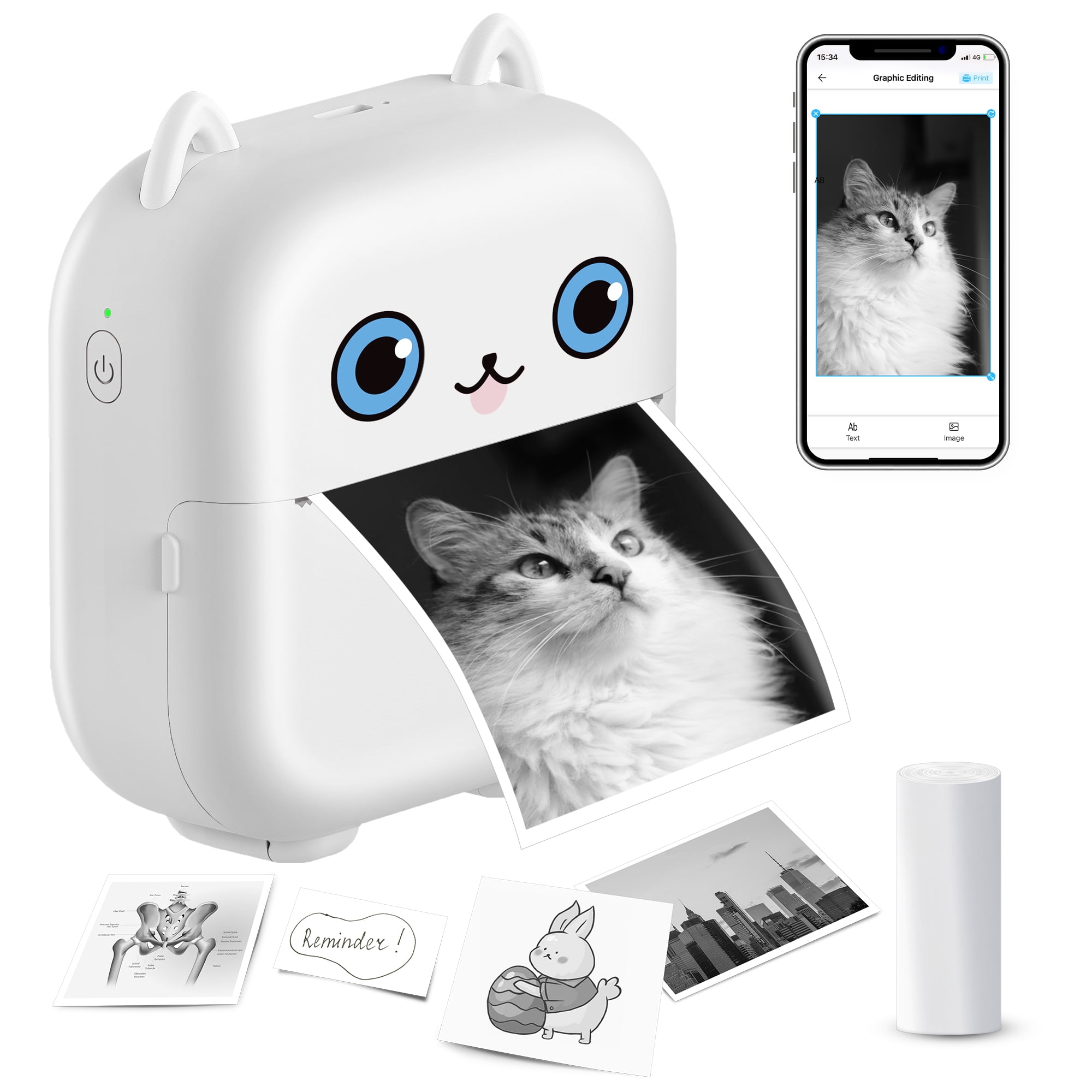 Mini Printer Thermal Sticker Printer, Portable Inkless Printer for ...