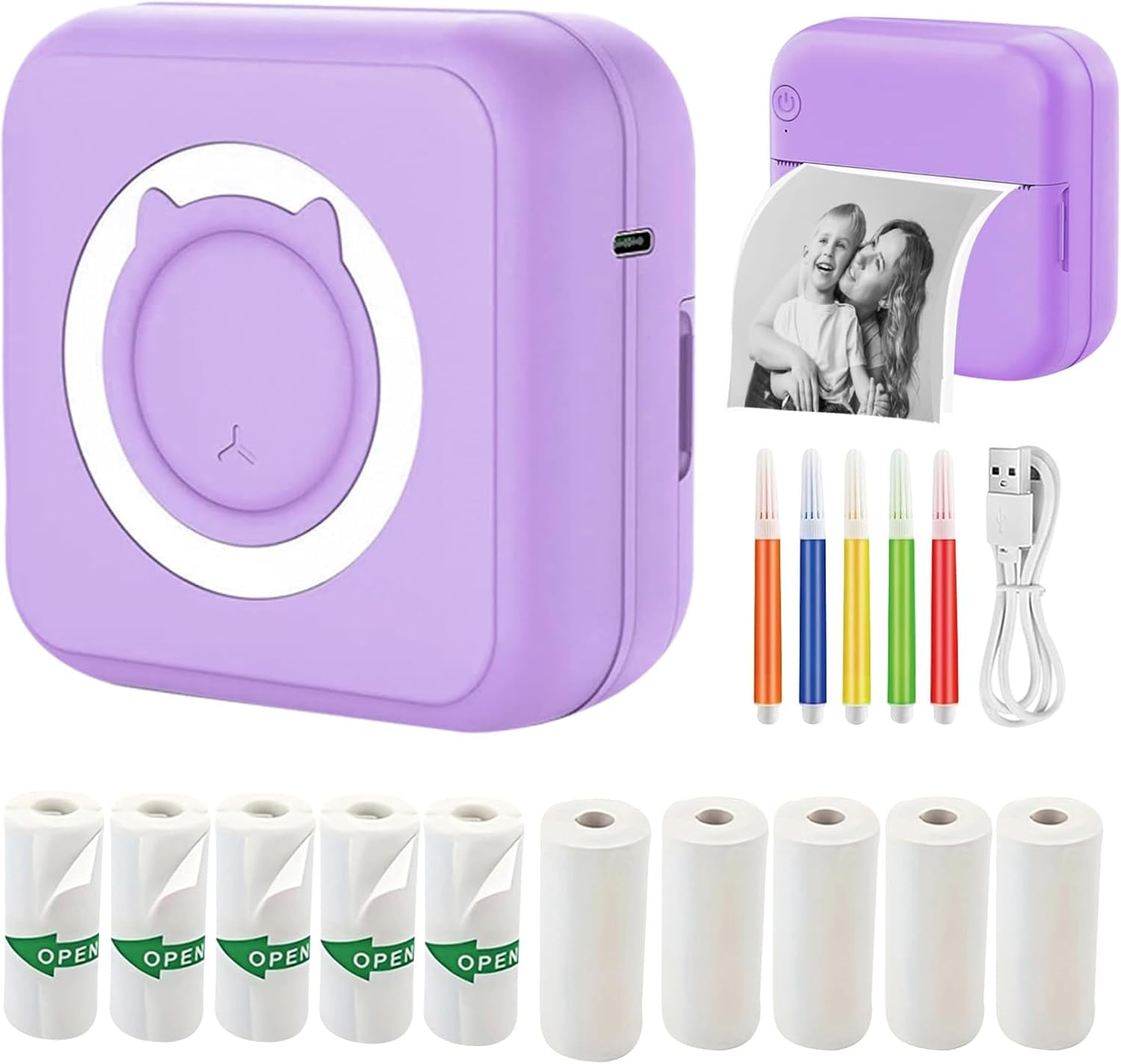 Mini Printer with 11 Rolls Sticker Paper, Portable Sticker Printer ...