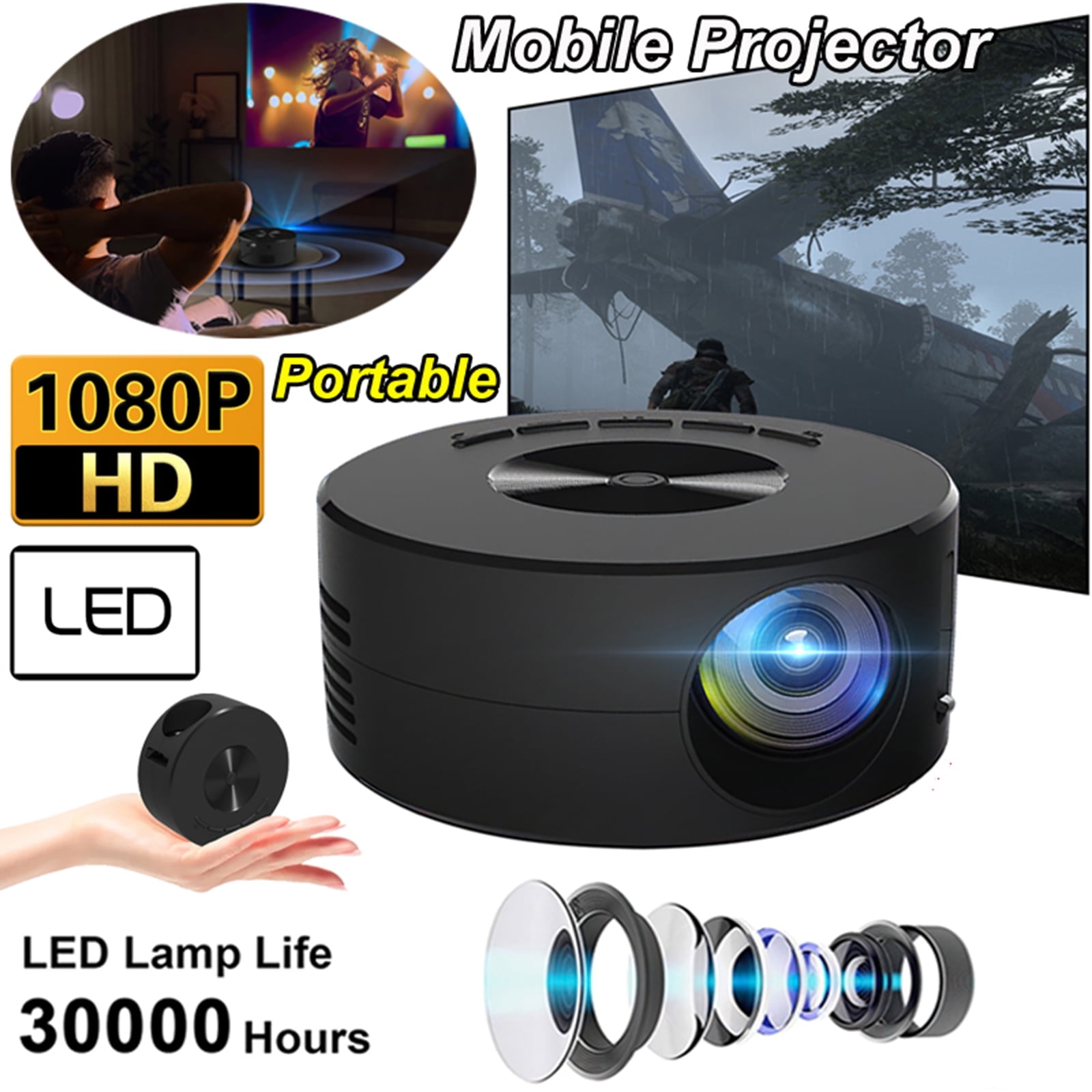 Compact Mini Projector, 1920*1080p HD Portable Pocket Theatre, LED Pico ...