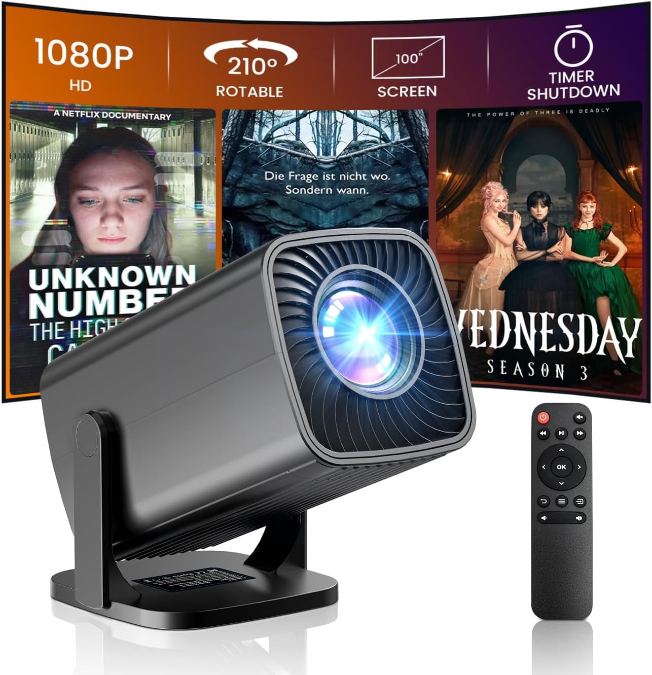 Mini Projector, Full HD 1080P Support Portable Outdoor Movie Projector ...