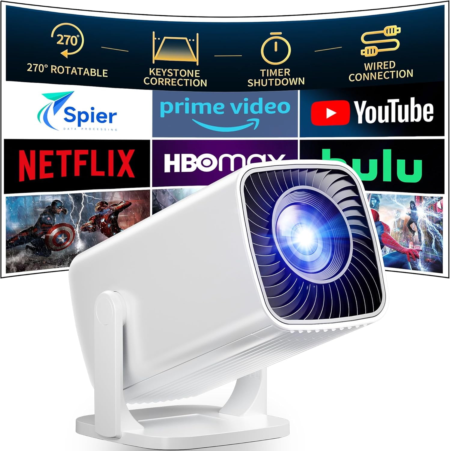 Mini Projector, Portable Projector 4K Support, Full HD 1080P Outdoor ...