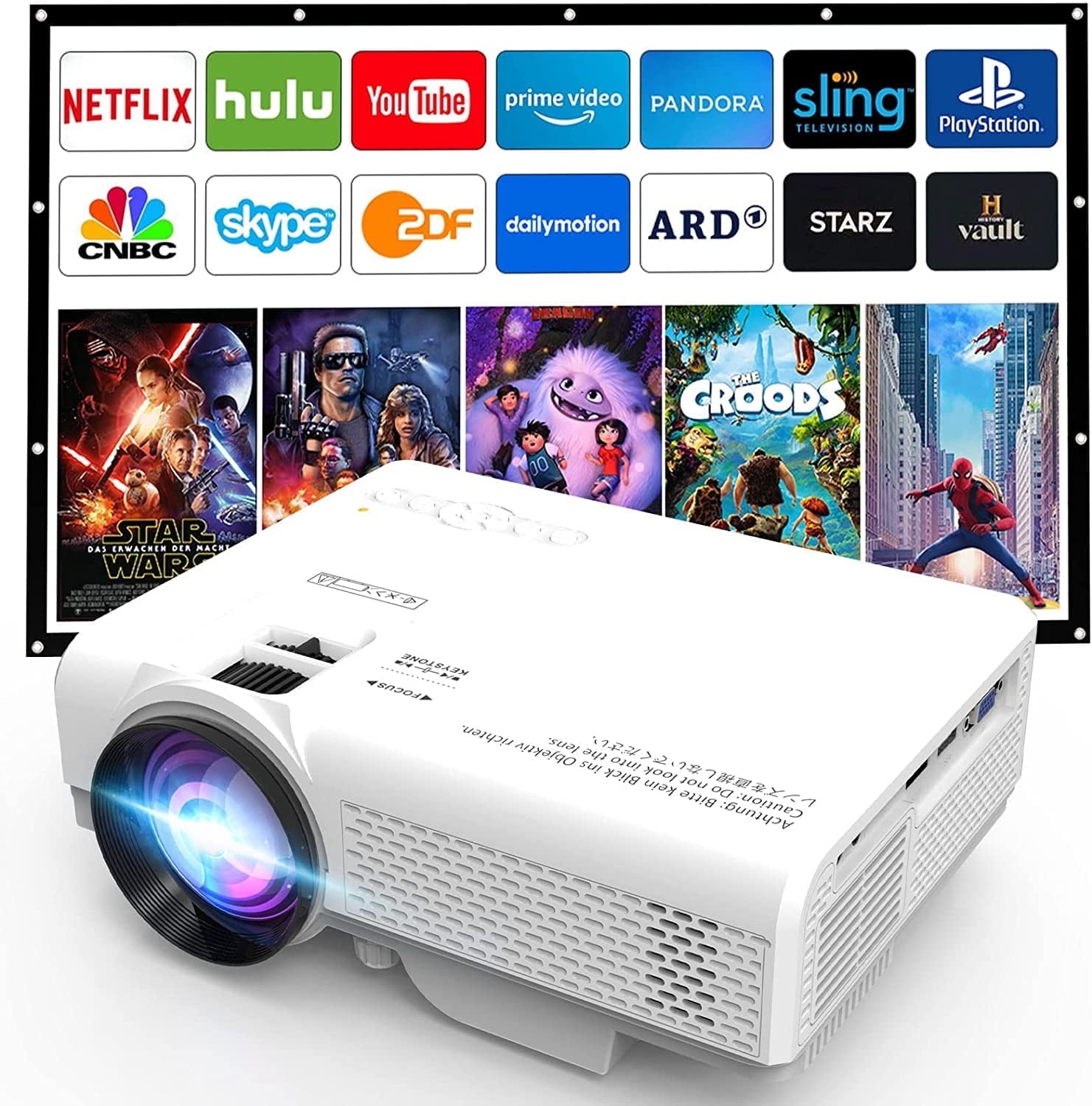 Mini Projector, Upgraded Bluetooth Projector with Screen, 1080P Full HD ...
