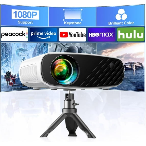 Mini Projector for iphone, Portable Projector with Tripod, 1080P HD ...