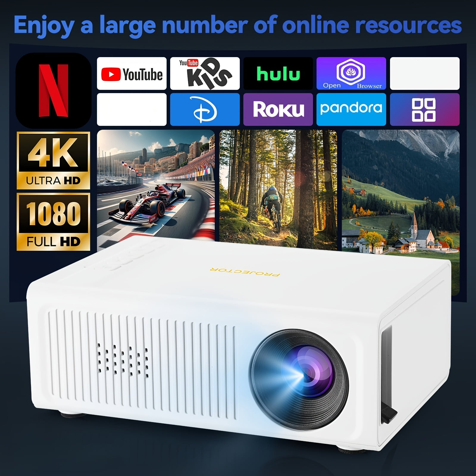 Mini Projector with Over 3000 Lumens, Offering Vibrant 3D Visuals ...