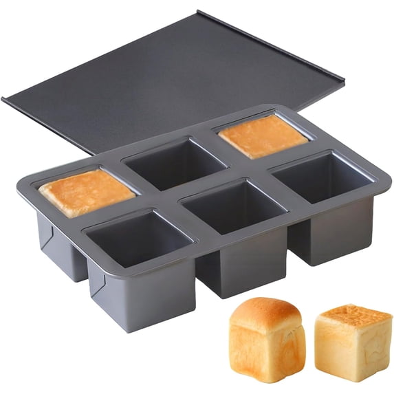 Mini Pullman Loaf Pan with Lid, 6-Cavity Nonstick Square Bread Baking ...