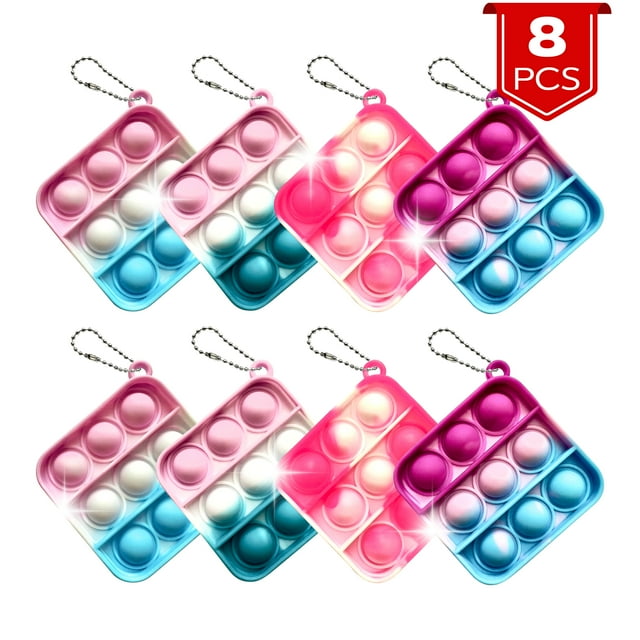 Mini Push Pop Bubble Fidget Keychain Pack, 8Pcs Simple Anti-Anxiety ...