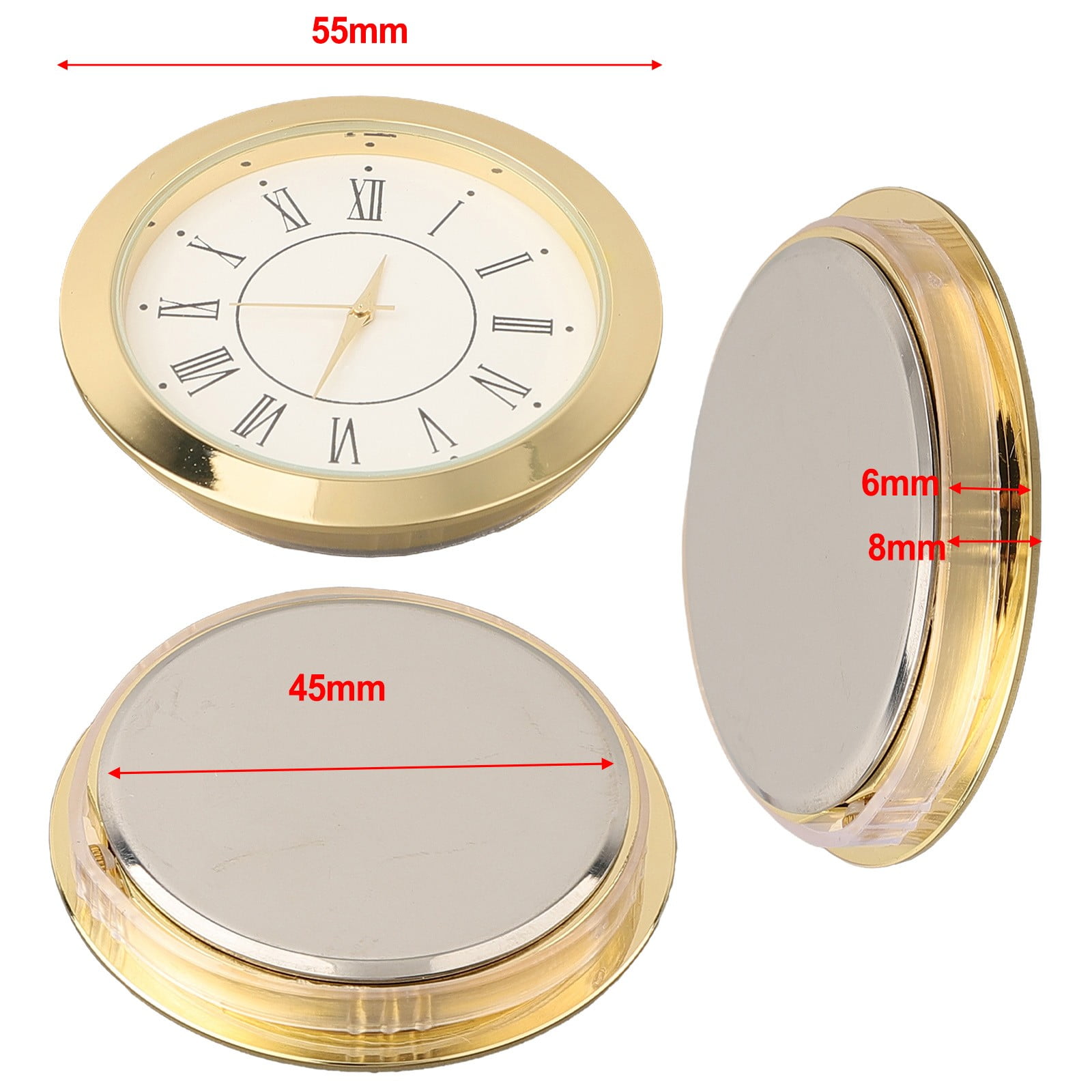 Mini Quartz Clock Insert for Crafts 55mm with Gold/Silver Bezel ...