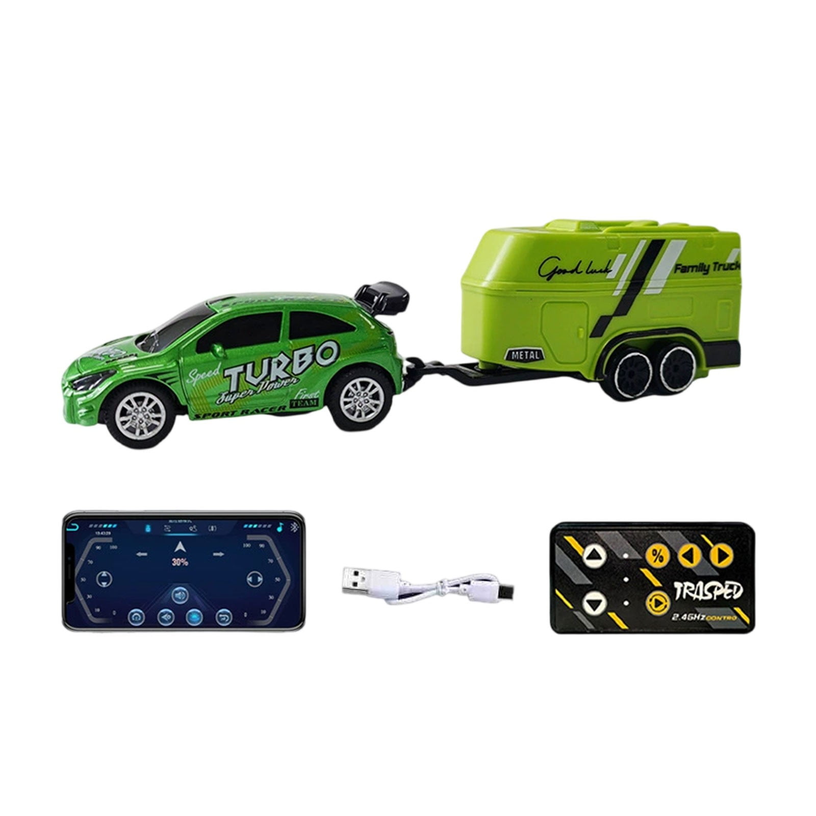 Mini RC Car Remote Control Car Set with Trailer Green Black White Toy ...