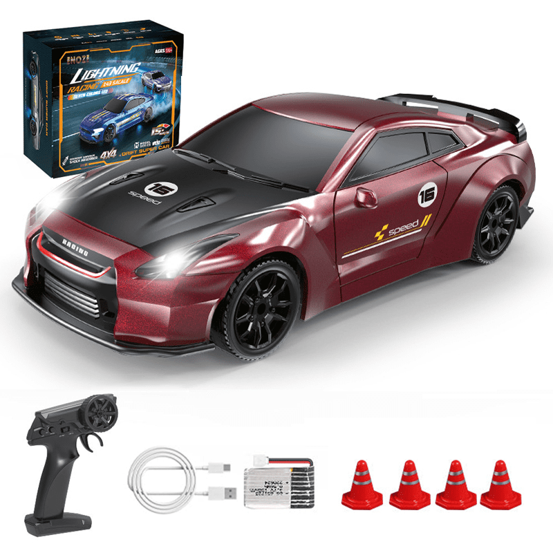 Mini RC Drift Car, 1/43 Scale 4WD Electric Racing Model with LED Lights ...