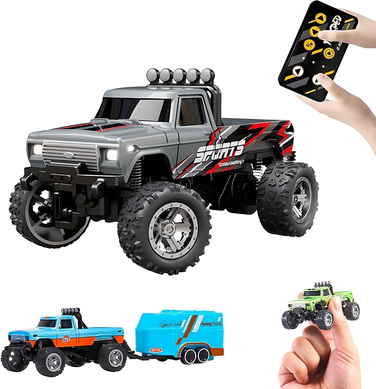 Mini RC Monster Truck,1:64 Remote Control Car with Lights,2.4GHz ...