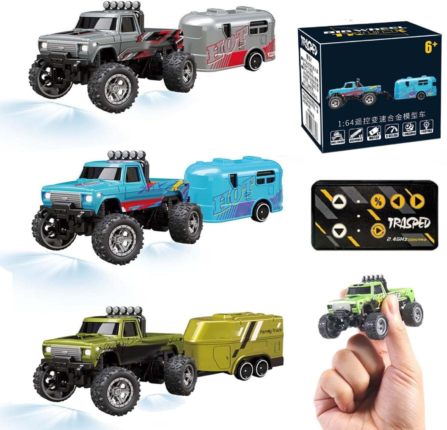 Mini RC Monster Truck, 1:64 Scale Monster Truck Remote Control Car with ...