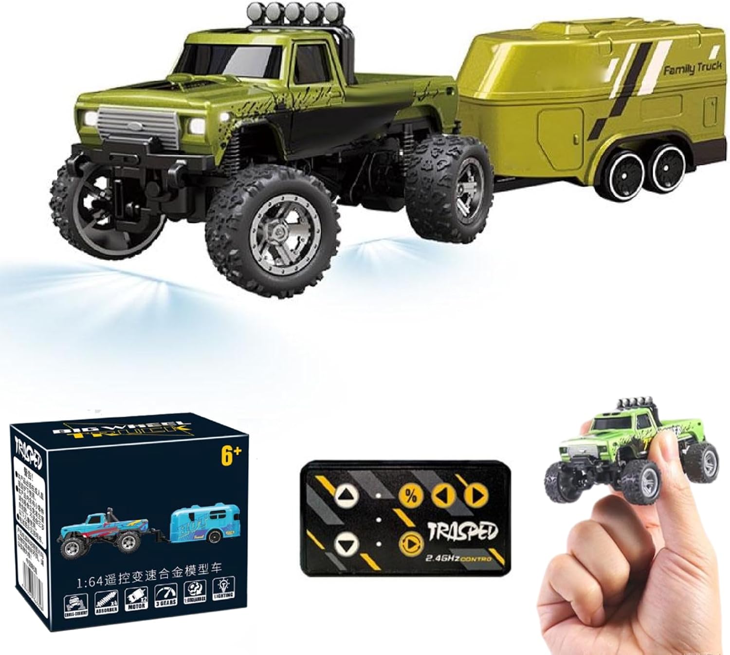Mini RC Monster Truck, 1:64 Scale Monster Truck Remote Control Car with ...