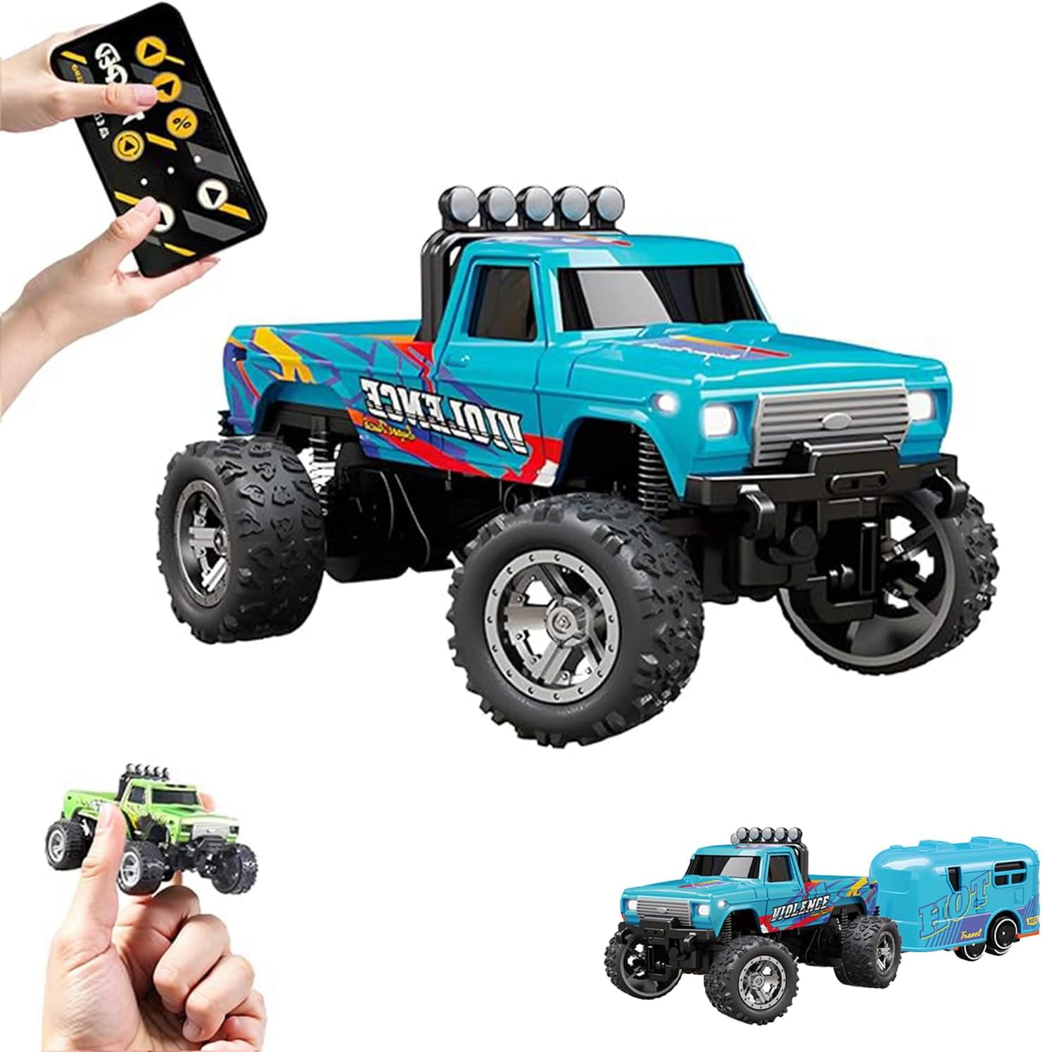 Mini RC Monster Truck, RC Semi Truck with Trailer, 1:64 Scale Monster ...