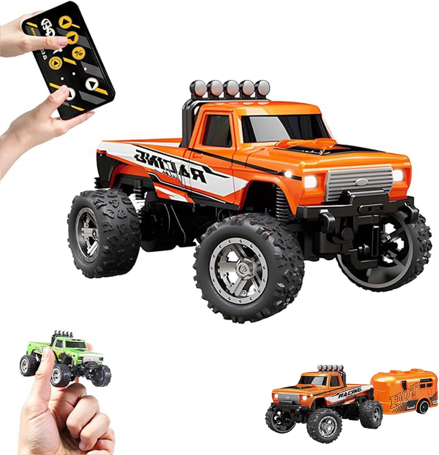 Mini RC Monster Truck, RC Semi Truck with Trailer, 1:64 Scale Monster ...