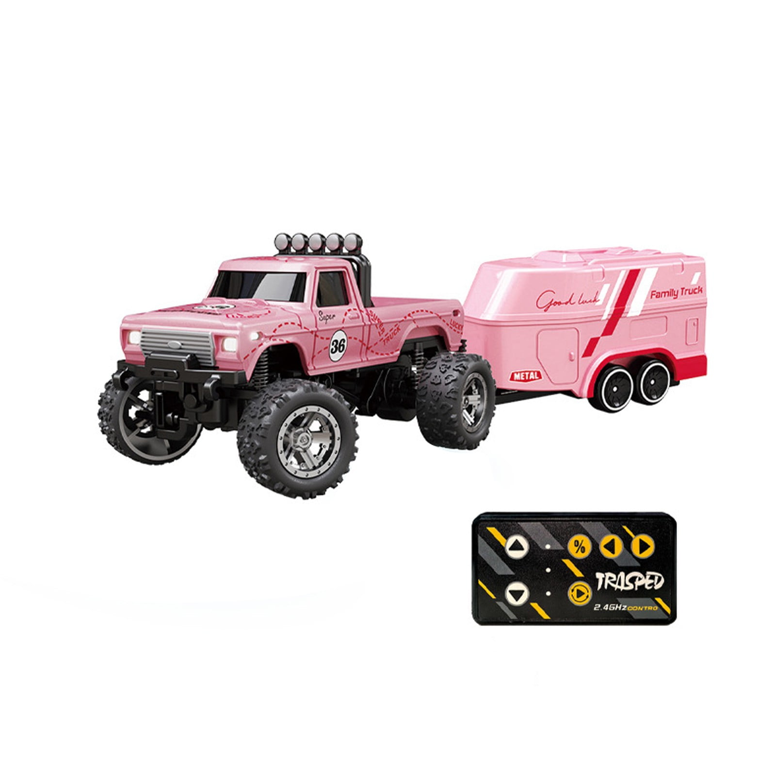 Mini RC Monster Truck with Trailer, 1/64 Scale Remote Control Monster ...