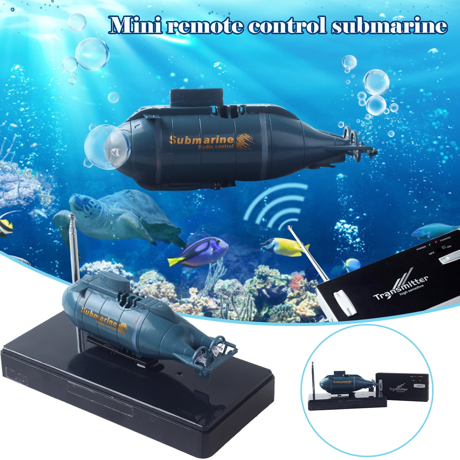 Mini RC Nuclear Submarine Toy Remote Control Boat Electric Dive Fish ...