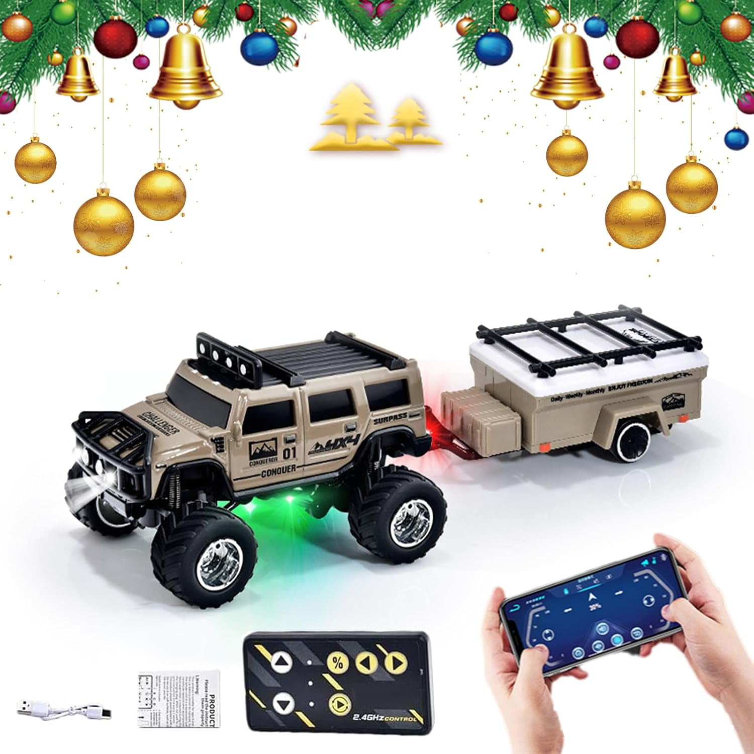 Mini RC Off-Road Truck with Lights, 1/64 Mini RC Car, 2.4Ghz Remote and ...