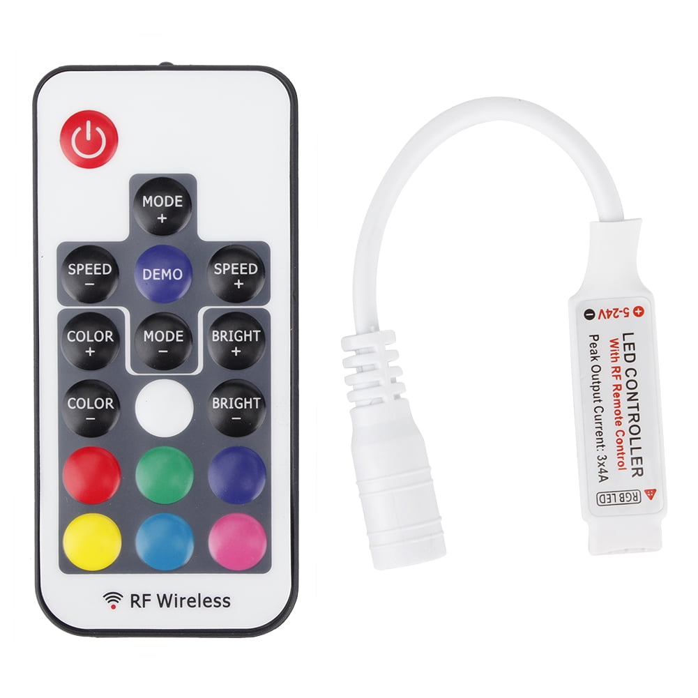 Mini RGB LED Light Strip Dimmer Controller with Wireless RF 17-Key ...