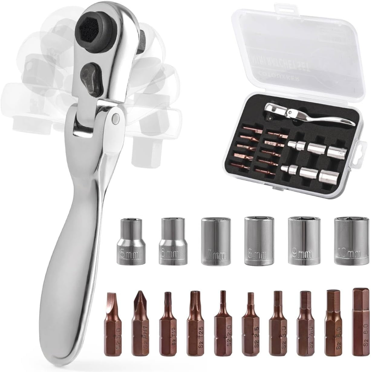 Mini Ratchet Set, Right Angle Screwdriver set with 1/4 Mini Flex ...