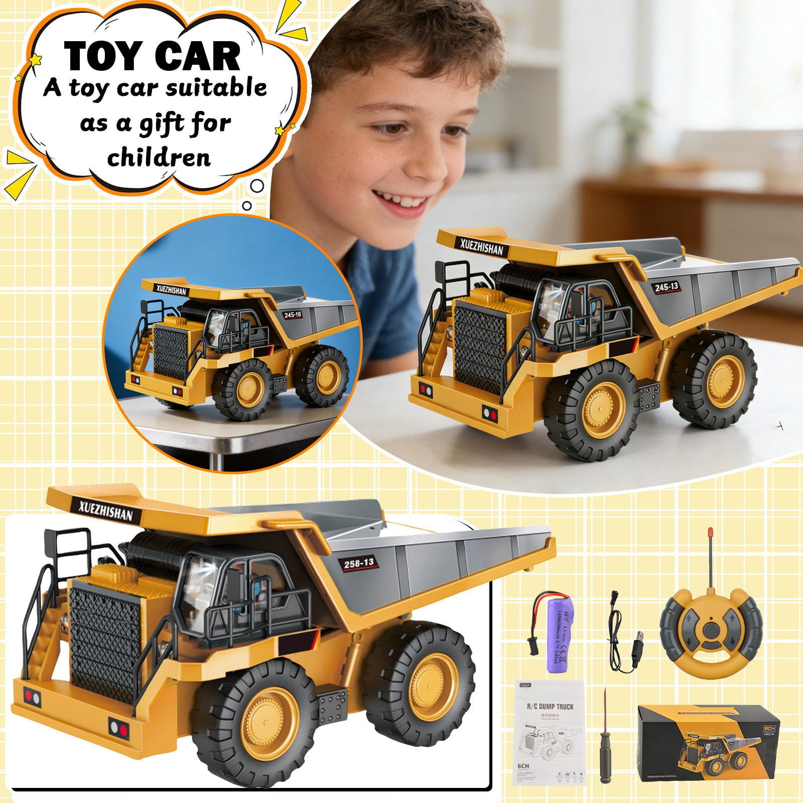 Mini Rc Dump Truck, 6-Channel Remote Control, 1 Truck, 1 Screwdriver, 1 ...
