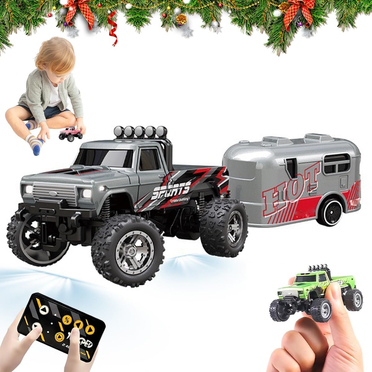 Mini Rc Monster Truck, 1:64 Scale Monster Truck Remote Control Car with ...
