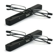 EYE ZOOM 2 Pack Compact Metal Rimless Reading Glasses with Light Slim ...