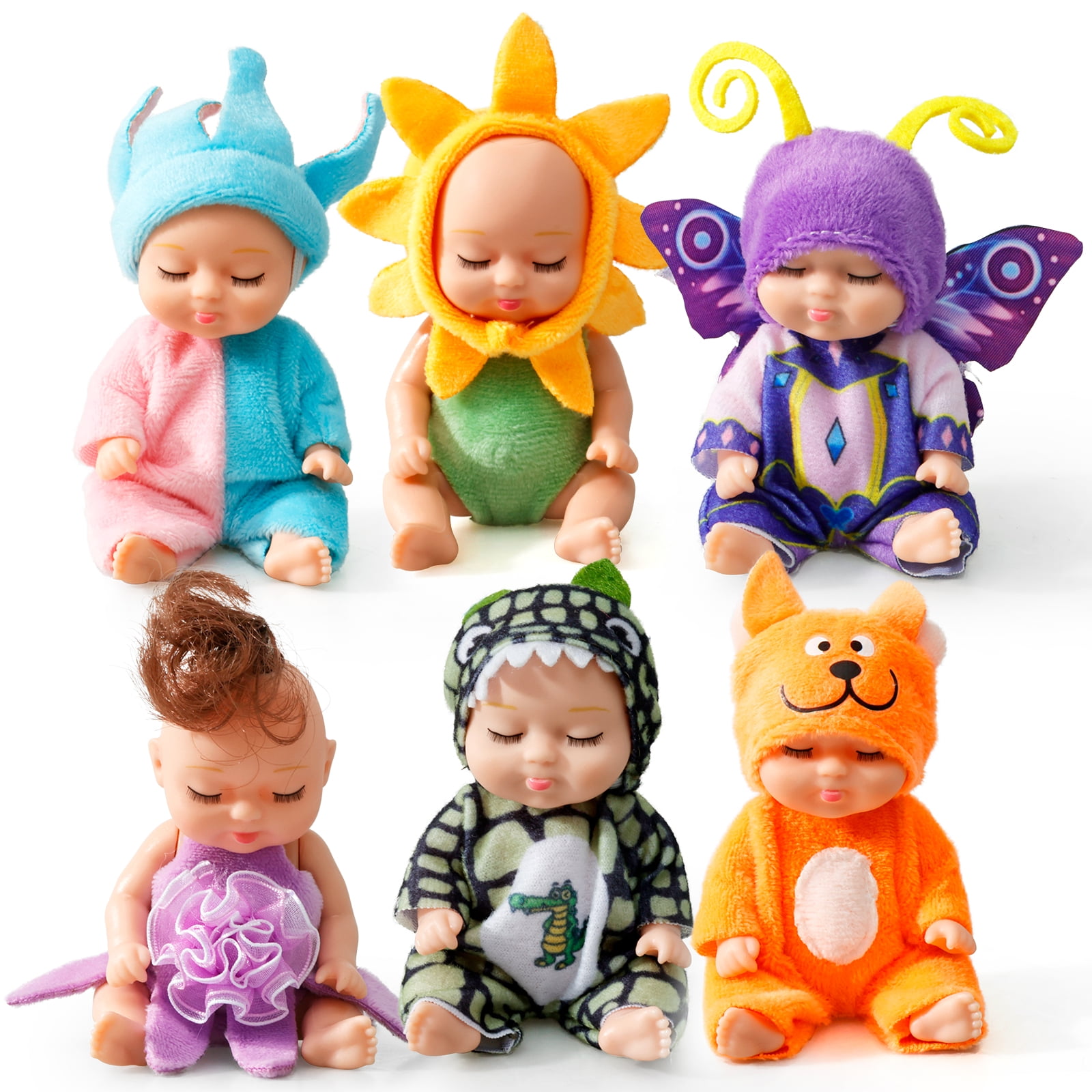 Mini Reborn Dolls 6 Pcs Sleeping Rebirth Dolls with Clothes, Miniature ...