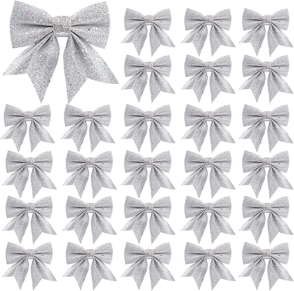 Mini Red Sequin Christmas Bows Decorations,Small Christmas Tree Topper ...