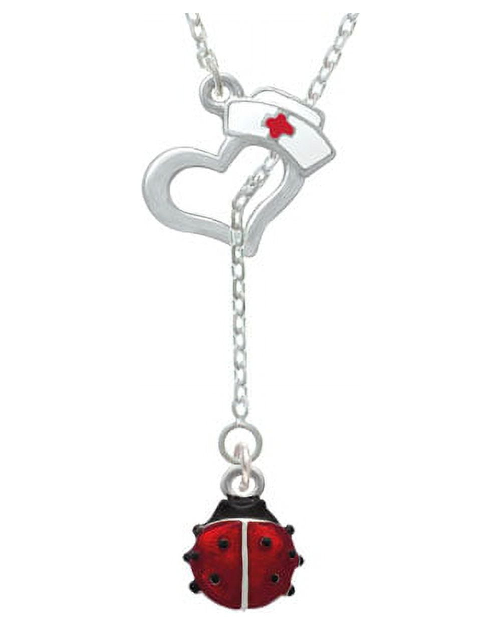 Mini Red Translucent Ladybug Open Heart Nurse Hat Lariat Necklace ...