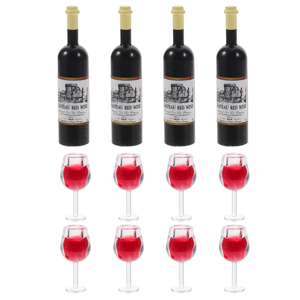 Mini Red Wine Glass Plastic Glasses Decoration For Living Room Doll House Bottles Goblet 4 Sets
