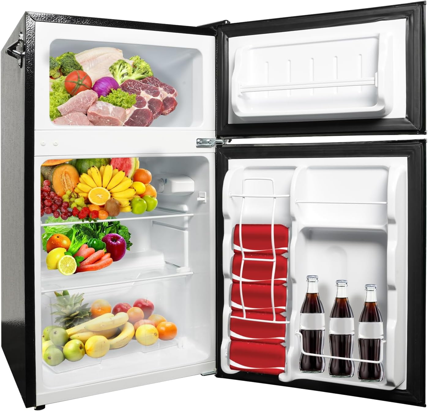Mini Refrigerator with Freezer, 2 Door 3.2 Cu.Ft Black Small Fridge ...