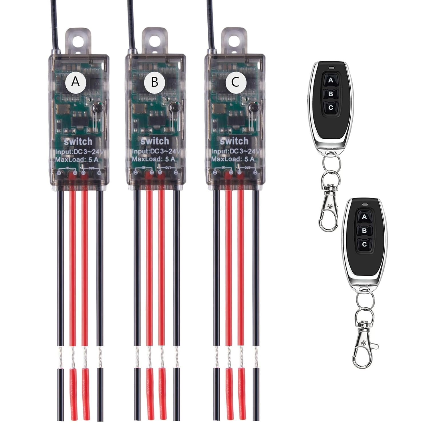 Mini Remote Control Switch, 3 Way 1 Channel Wireless Switch, DC 5V/12V ...