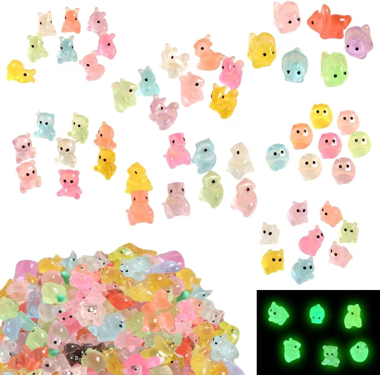 Mini Resin Animals Variety Pack 200 Pcs Luminous Tiny Animals Bulk Glow ...