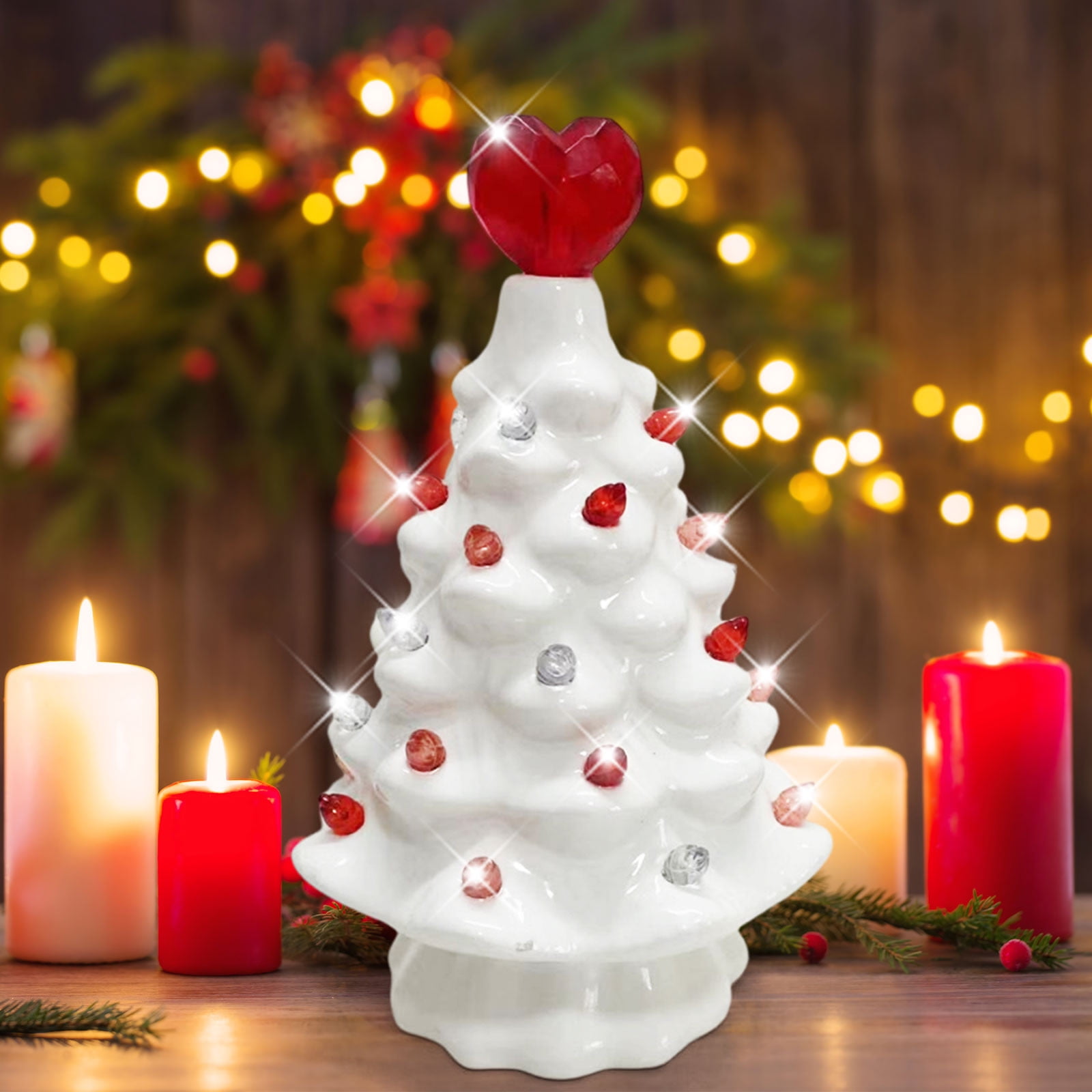 Mini Resin Christmas Tree, Pre-lit Tabletop Christmas Tree with LED ...