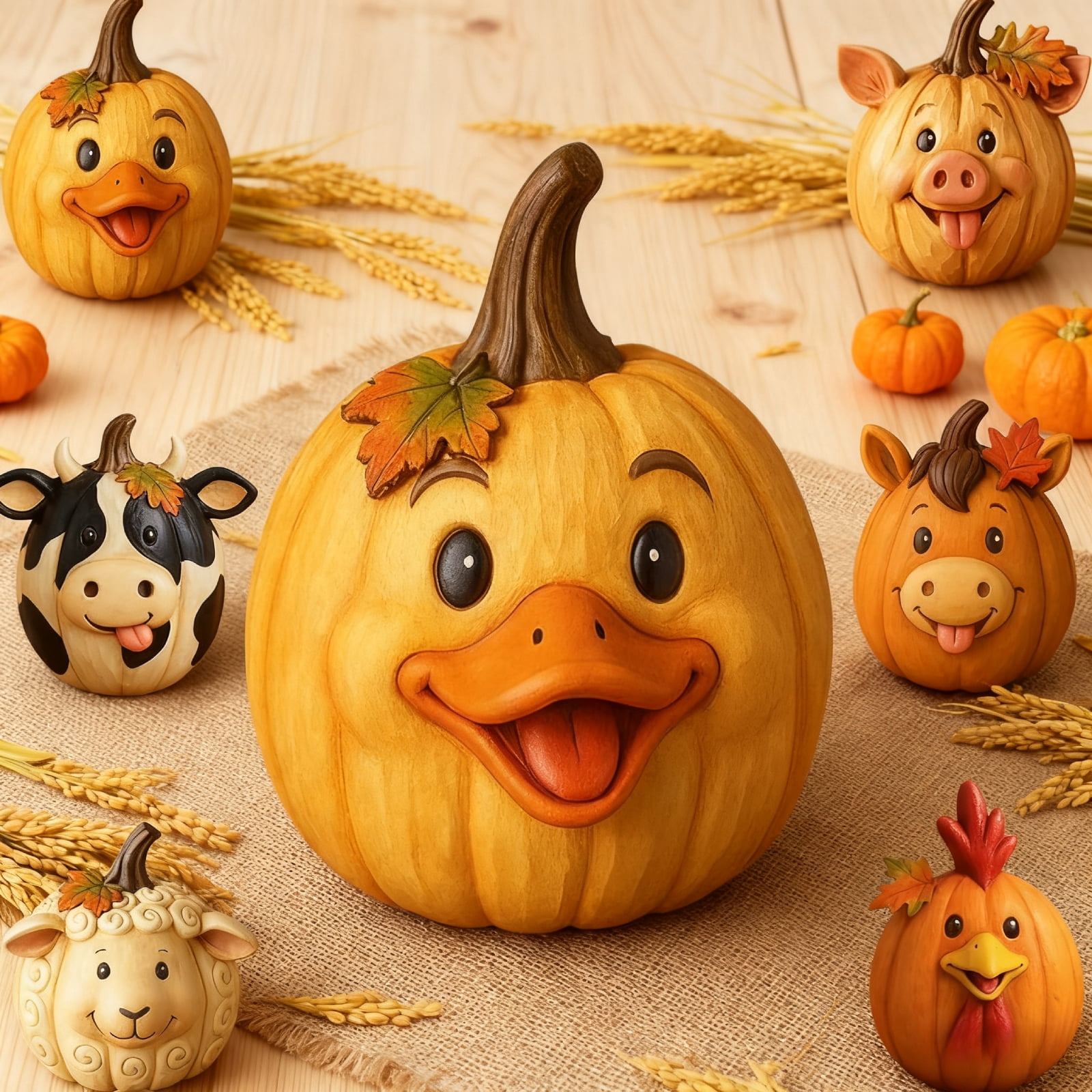 Mini Resin Pumpkin Statues - Farm Animals Cow Pig Sheep Figurines ...