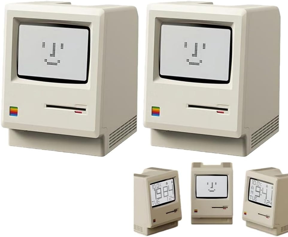 Mini Retro Computer Clock, 4 Alarm Clock Adjustable Backlight ...