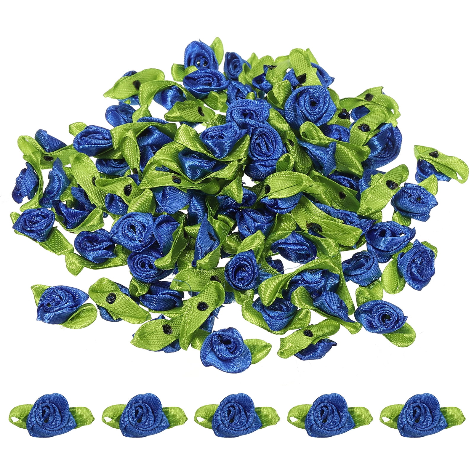 Mini Ribbon Roses Tiny Satin Fabric Flowers with Green Leaves ...