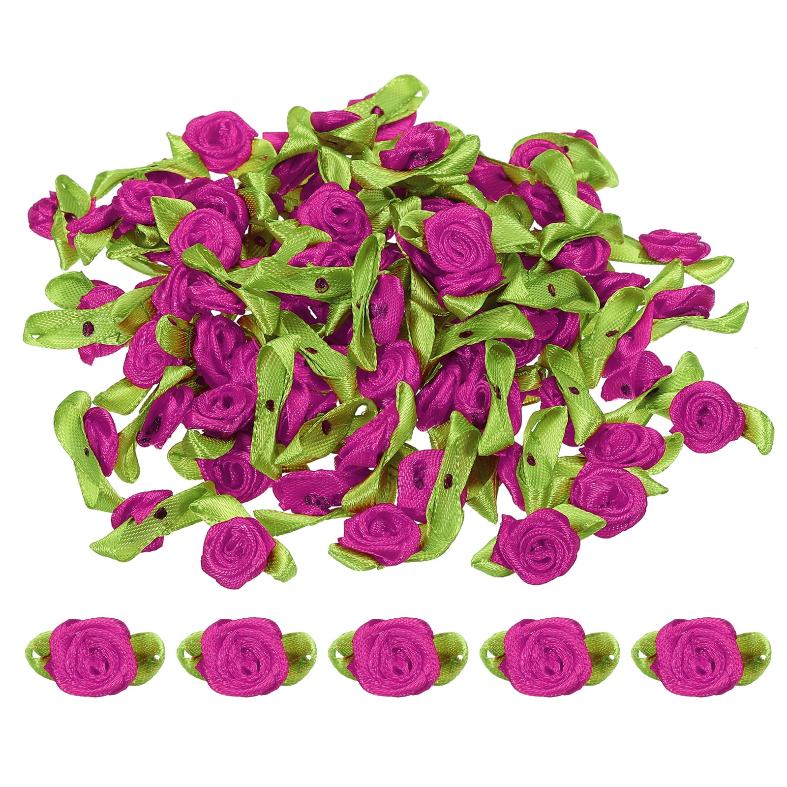 Mini Ribbon Roses Tiny Satin Fabric Flowers with Green Leaves ...