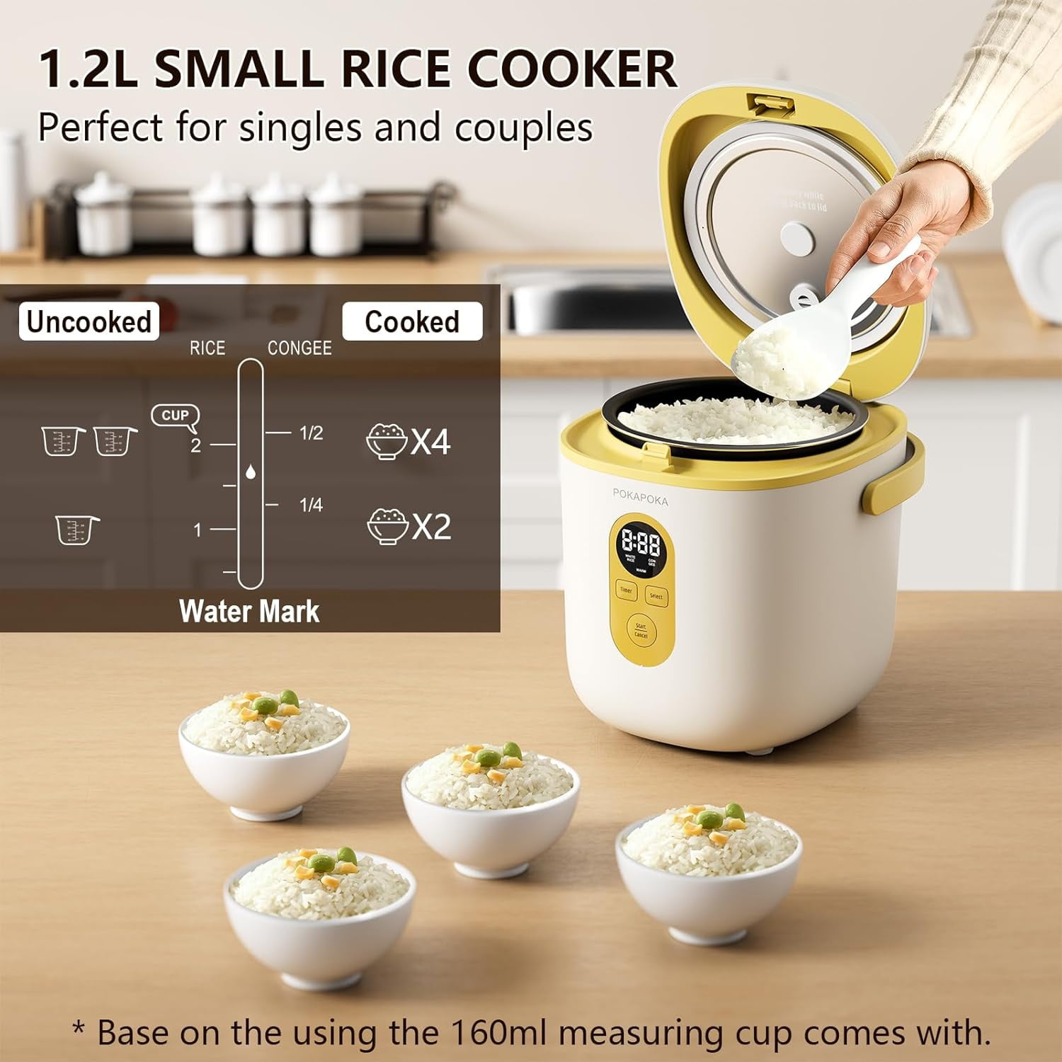 Mini Rice Cooker 2 Cup Uncooked, Small Travel Rice Cooker with Portable ...