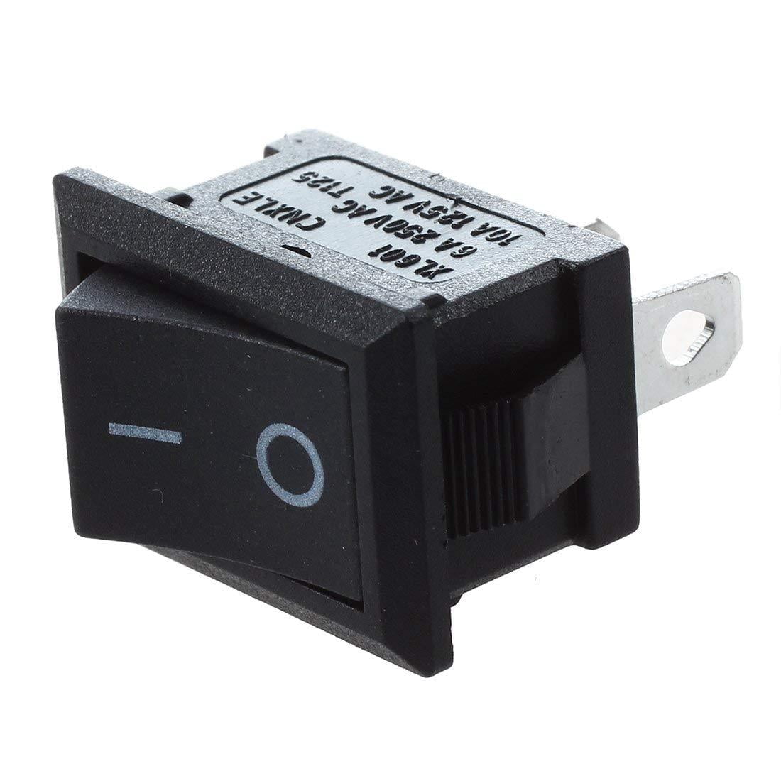 Mini Rocker Switch 2 PIN ON-OFF SPST 125VAC/6A 250VAC/3A Black KCD117S ...