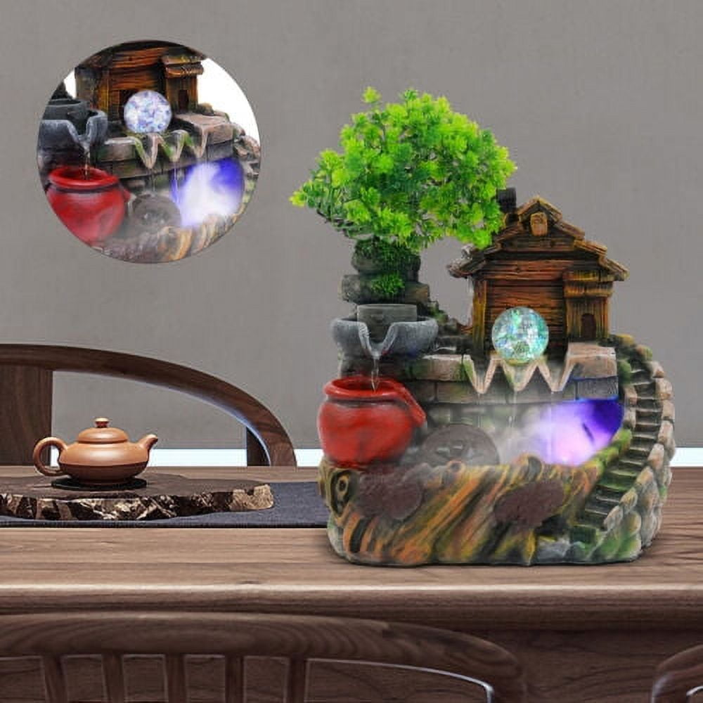 Mini Rockery Fountain Waterfall LED Lights Statues Desktop Indoor Desk ...