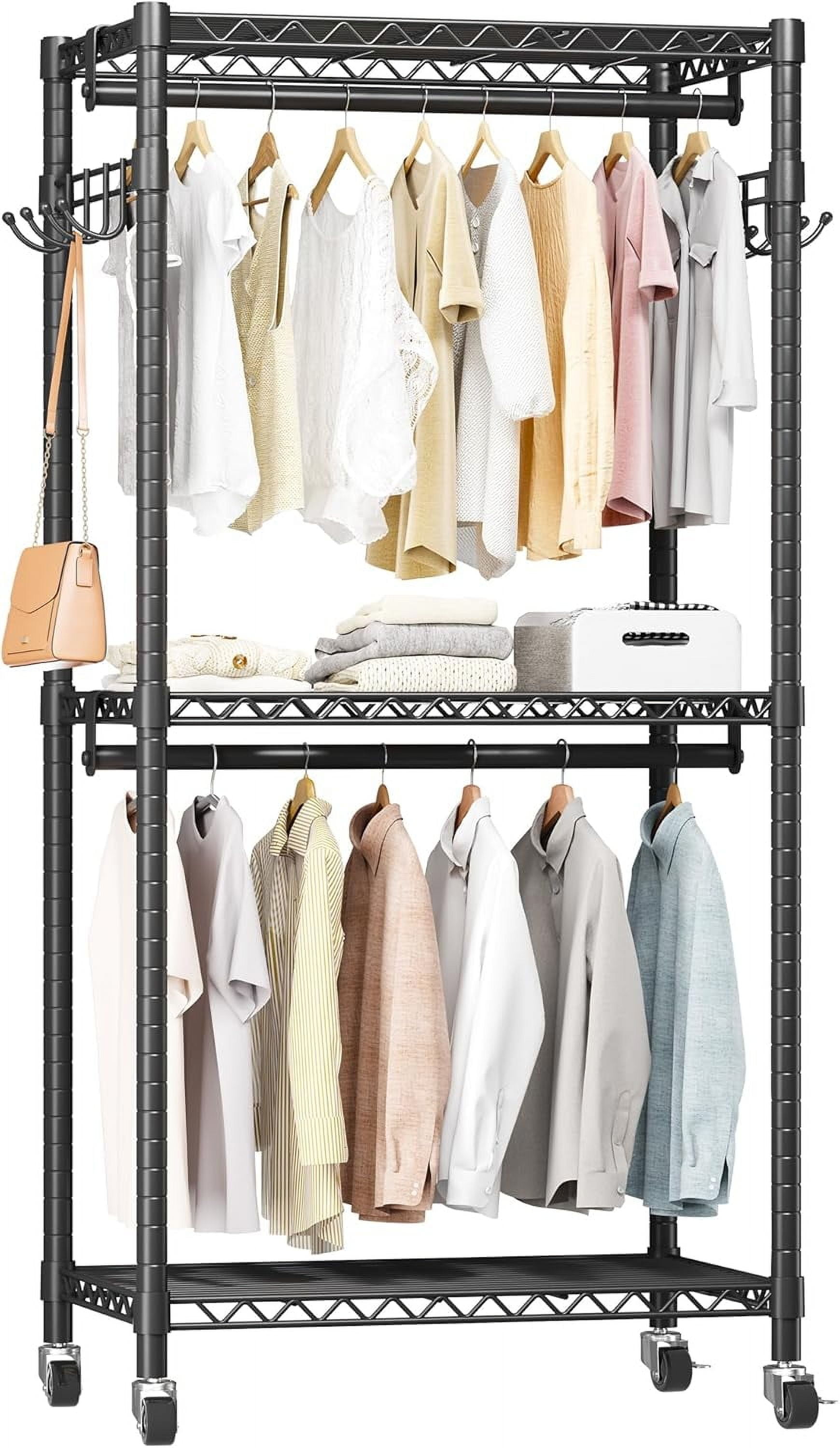 Mini Rolling Clothes Rack with Adjustable Metal Wire Shelving, Heavy ...
