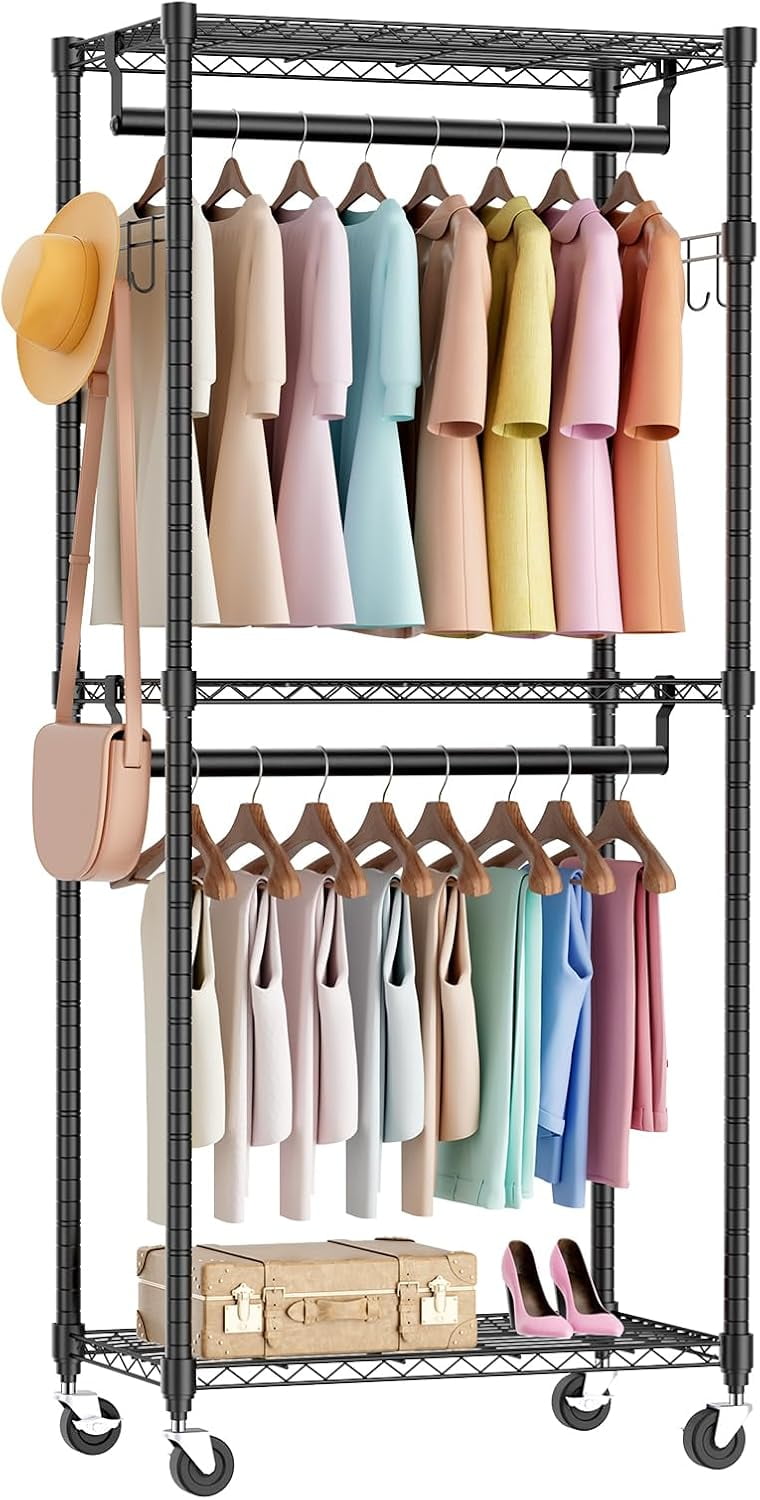 Mini Rolling Clothes Rack, Heavy Duty Garment Racks 3 Tiers Portable ...
