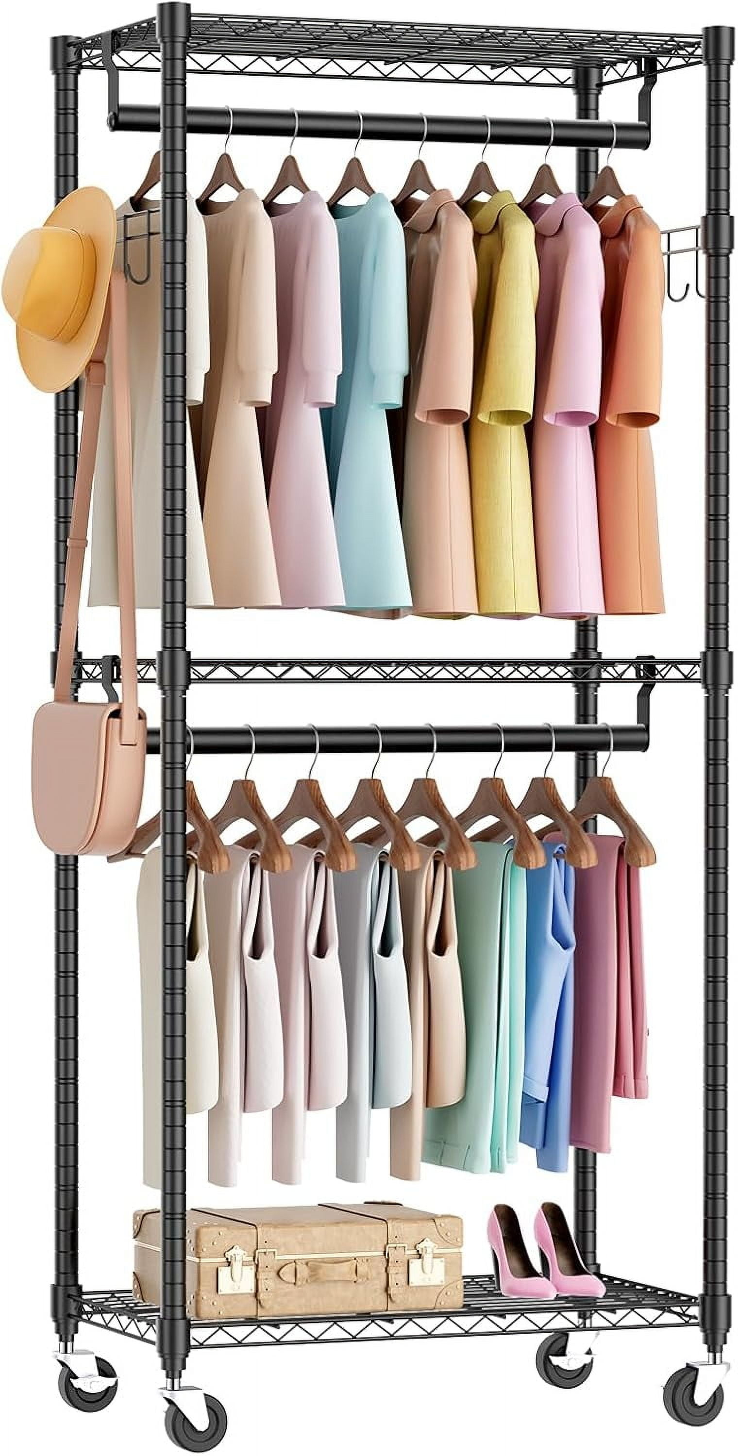 Mini Rolling Clothes Rack, Heavy Duty Garment Racks 3 Tiers Portable ...