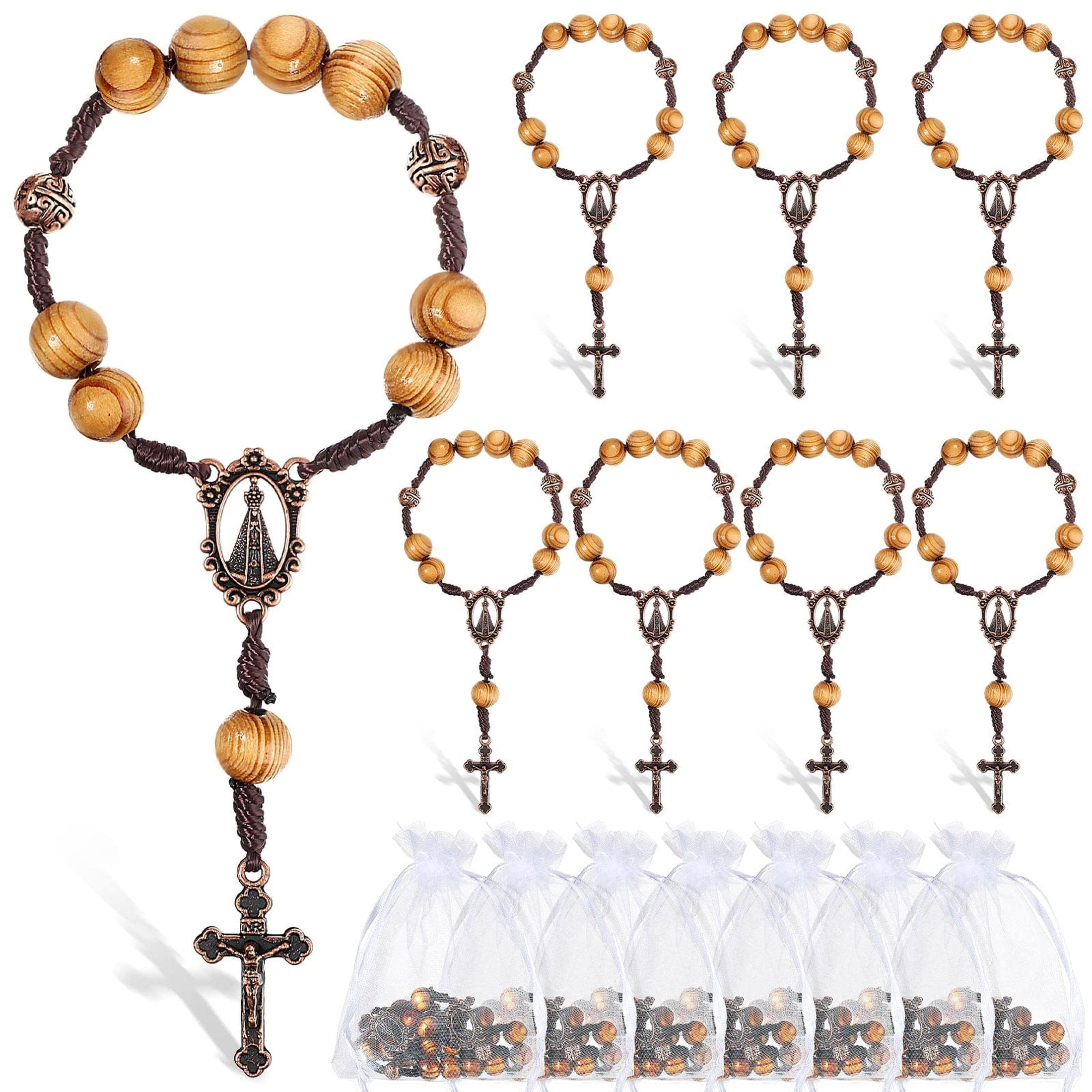 Mini Rosary Party Favors Set - 30 Beaded Wood Baptism Rosaries with ...
