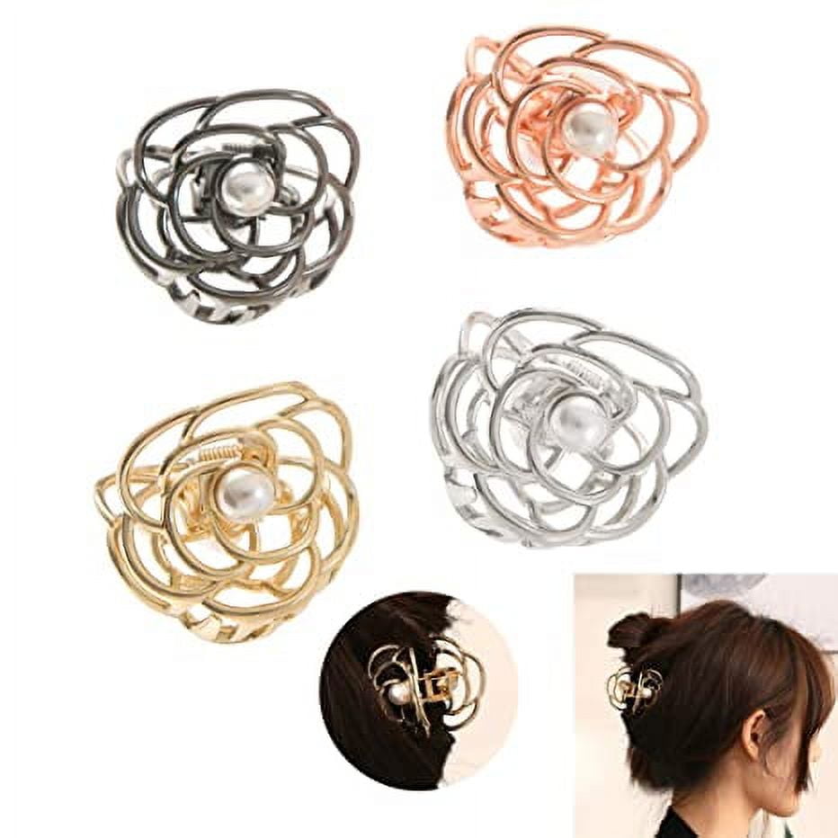 Mini Rose Flower Hair Claw Clips for Women 1.4 Inch Cute Pearl Small ...